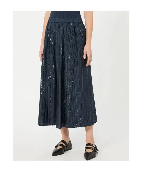 Max Mara Fiordi Sequin Pleated Skirt - Navy Blue
