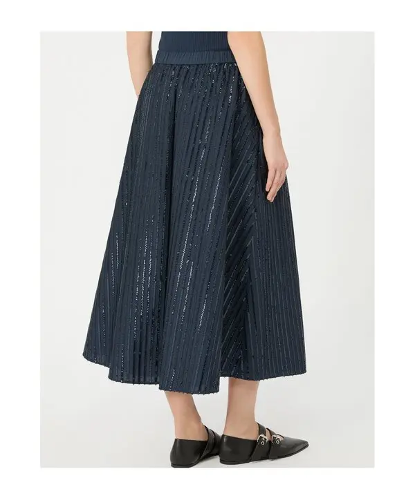Max Mara Fiordi Sequin Pleated Skirt - Navy Blue