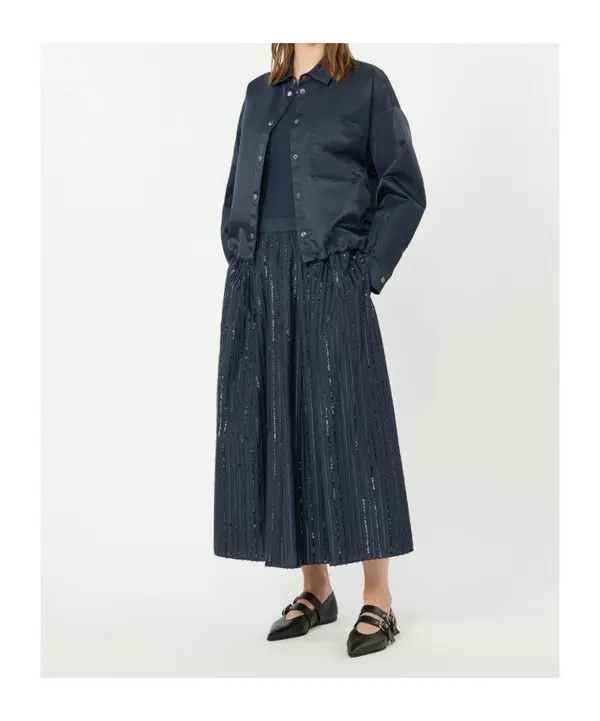 Max Mara Fiordi Sequin Pleated Skirt - Navy Blue