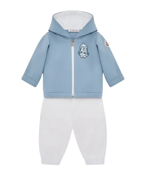 Moncler Fleece Set With Hooded Top And Elasticated Bottoms - Blue-gray
