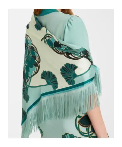 La DoubleJ Fringed Printed Silk Twill Scarf
