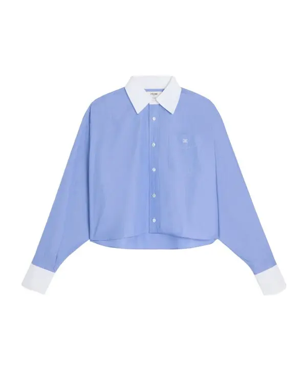 Celine Cropped Shirt In Cotton Poplin - Blue