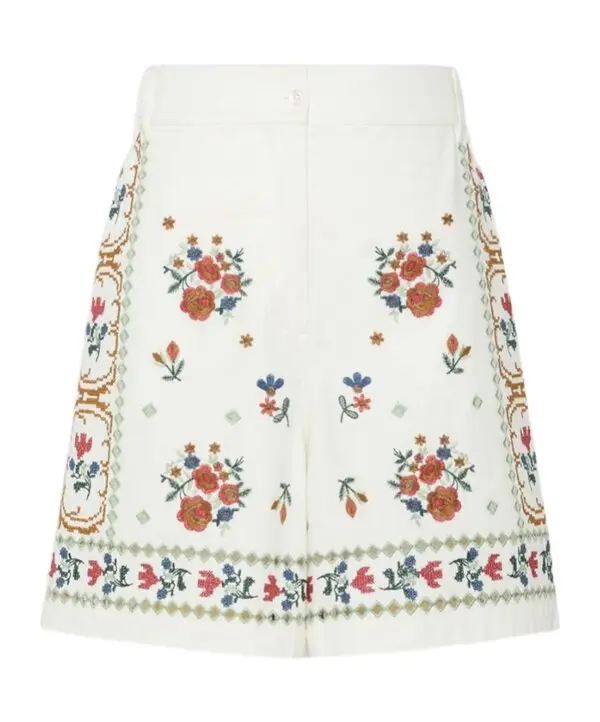 Max Mara Embroidered Cotton Bermuda Shorts - White