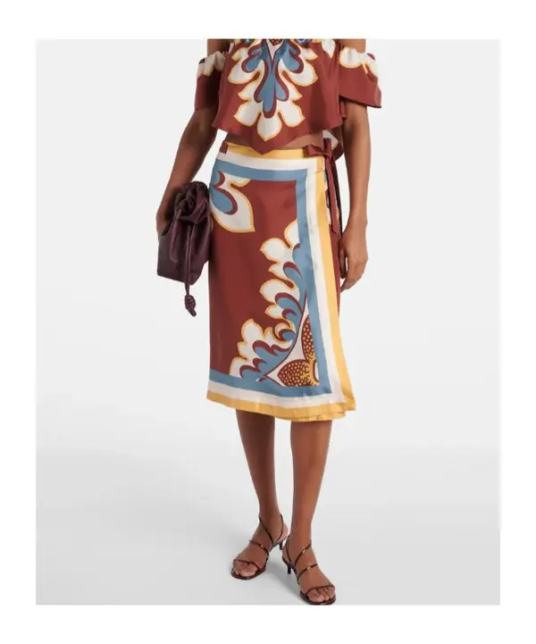 La DoubleJ Printed Silk Wrap Skirt