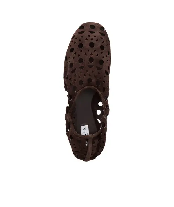 Alaïa Laser-cut Almond Toe Flats - Chocolate-colored