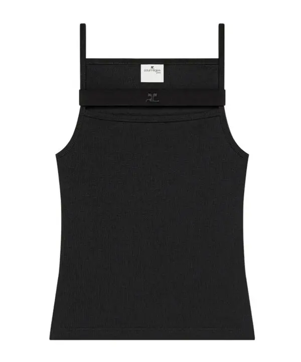 COURREGES Courrèges Ribbed Strap Tank Top - Black