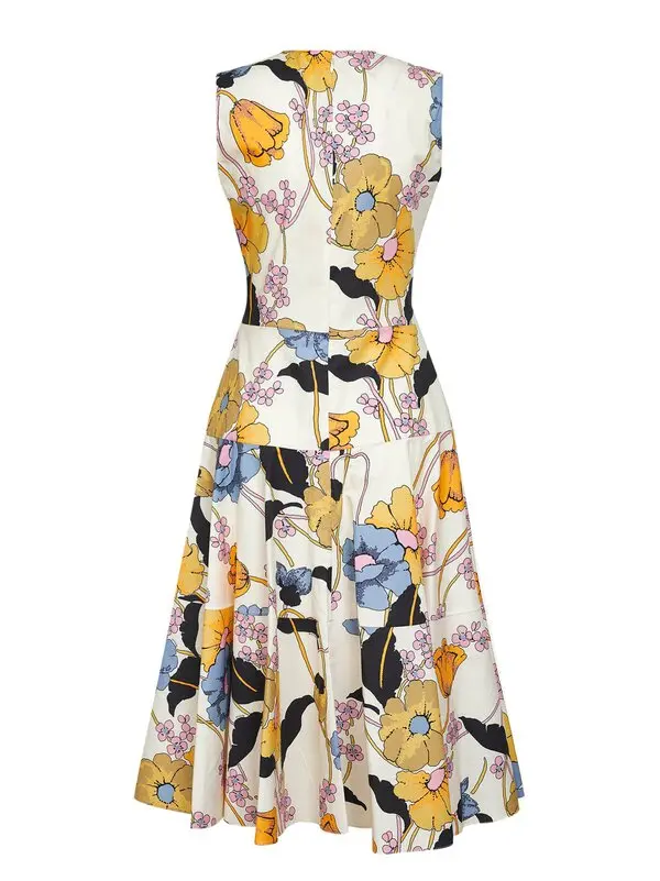 Marni Cream Poplin Melodia-printed Midi Dress - Multicolor