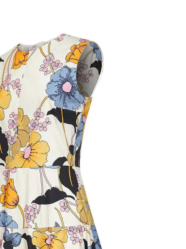 Marni Cream Poplin Melodia-printed Midi Dress - Multicolor