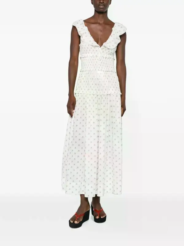 DÔEN Sorina Floral-print Midi Dress - White