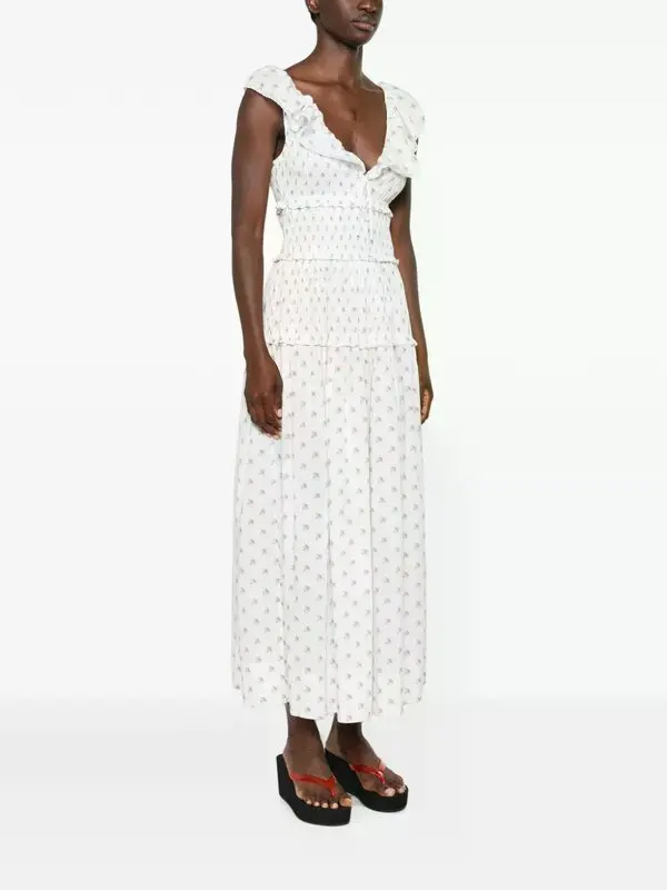 DÔEN Sorina Floral-print Midi Dress - White