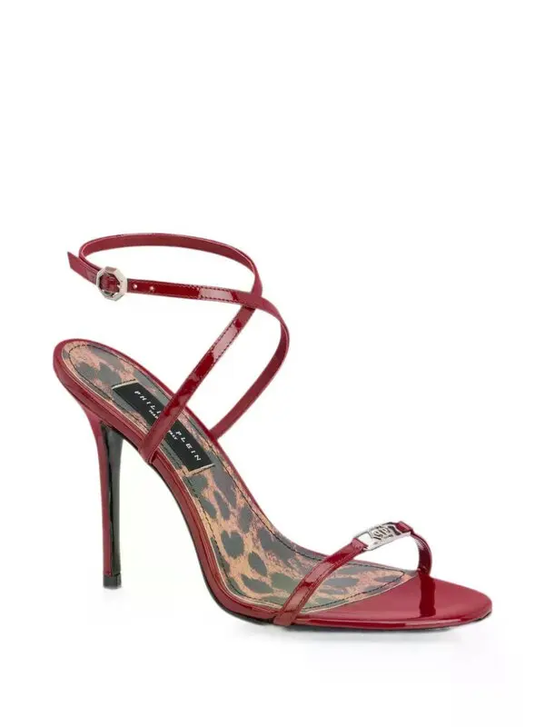 Philipp Plein Patent Leather High Heel Sandals With Rhinestone Embellishments