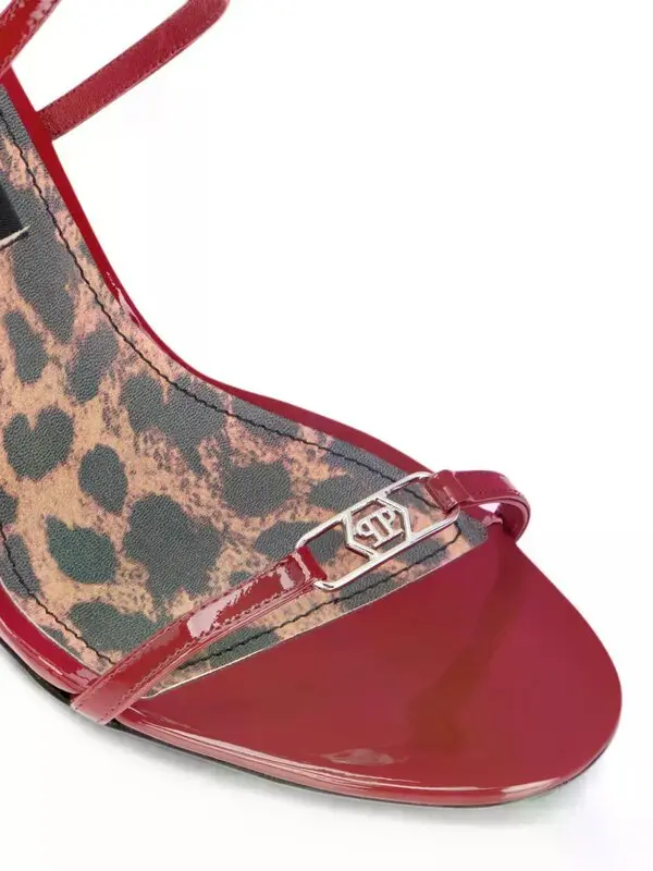 Philipp Plein Patent Leather High Heel Sandals With Rhinestone Embellishments