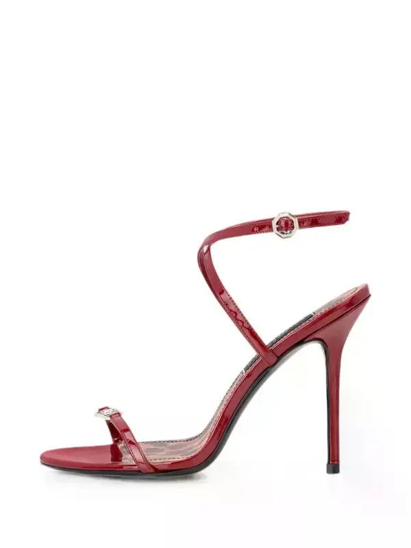 Philipp Plein Patent Leather High Heel Sandals With Rhinestone Embellishments