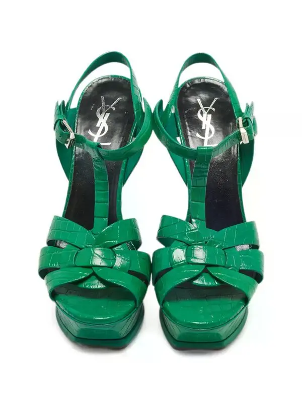 Saint Laurent Tribute Croc-embossed Leather Platform Sandals