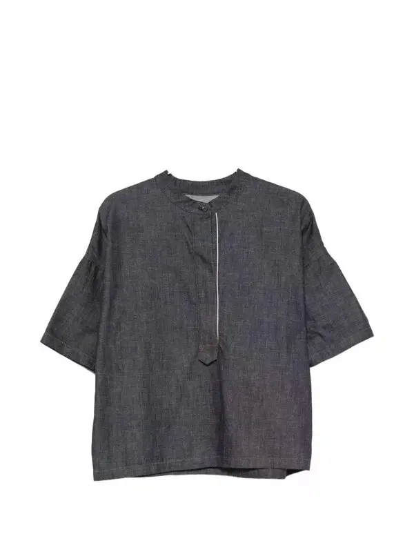 NINE:INTHE:MORNING Angela Short-sleeve Denim Blouse - Blue