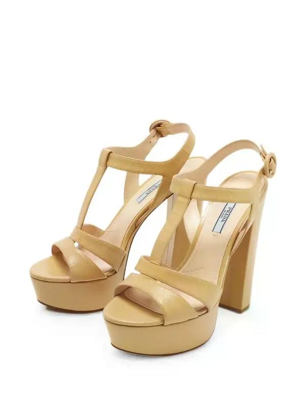 Prada Saffiano-leather T-bar Platform Sandals
