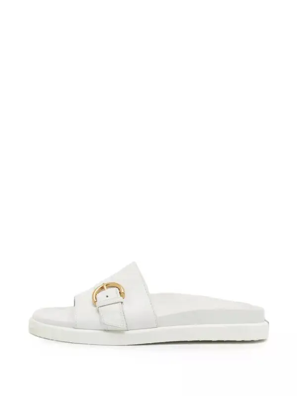 GIANVITO ROSSI Leather Bilbao Buckle Flat Sandals - White