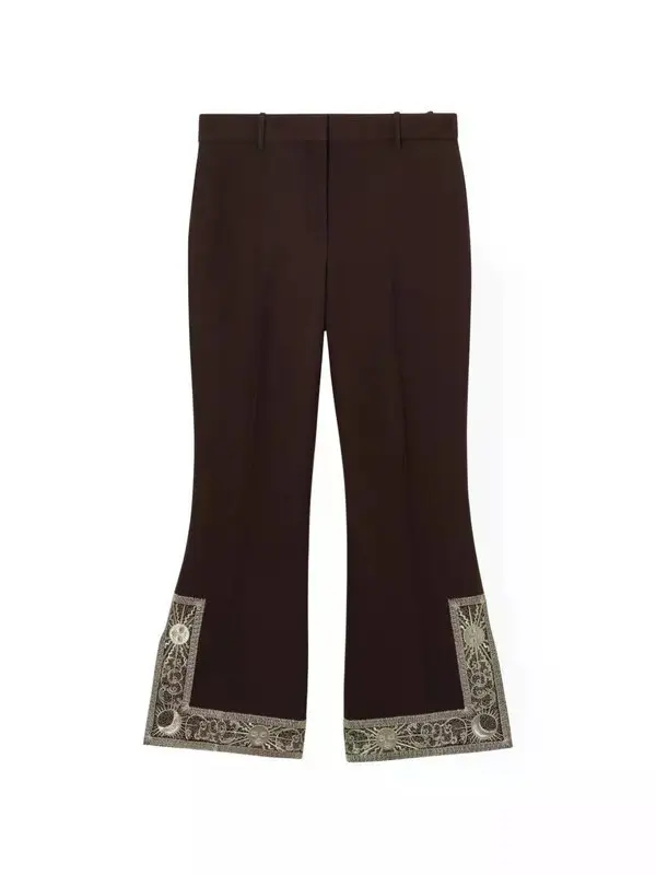 Burberry Cropped Embroidered Wool Silk Flared Trousers