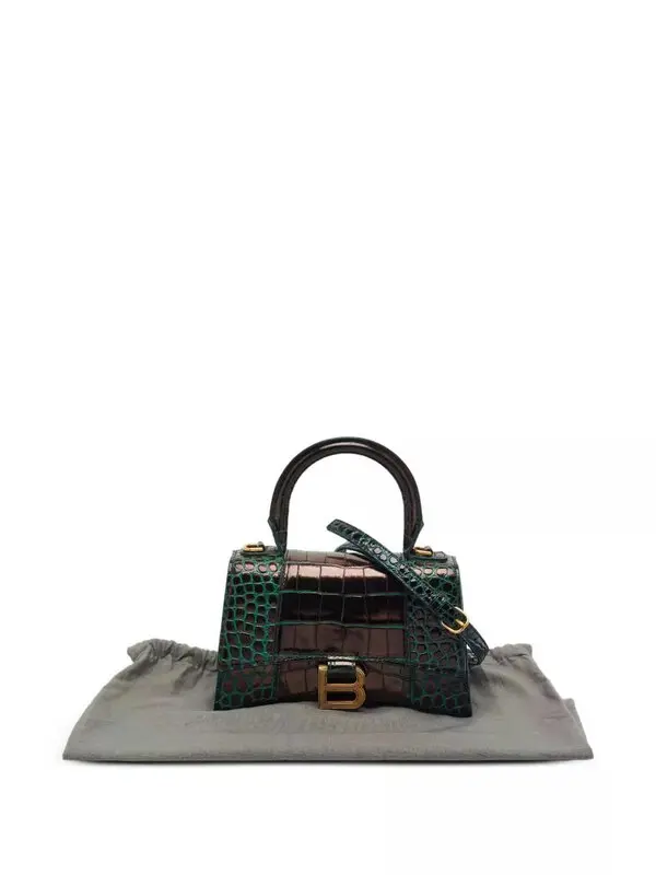 Balenciaga Xs Hourglass Croc-embossed Tote Bag - Green