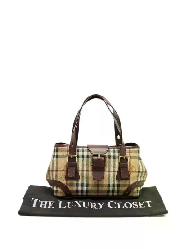 Burberry Small Haymarket Check Buckle Tote Bag