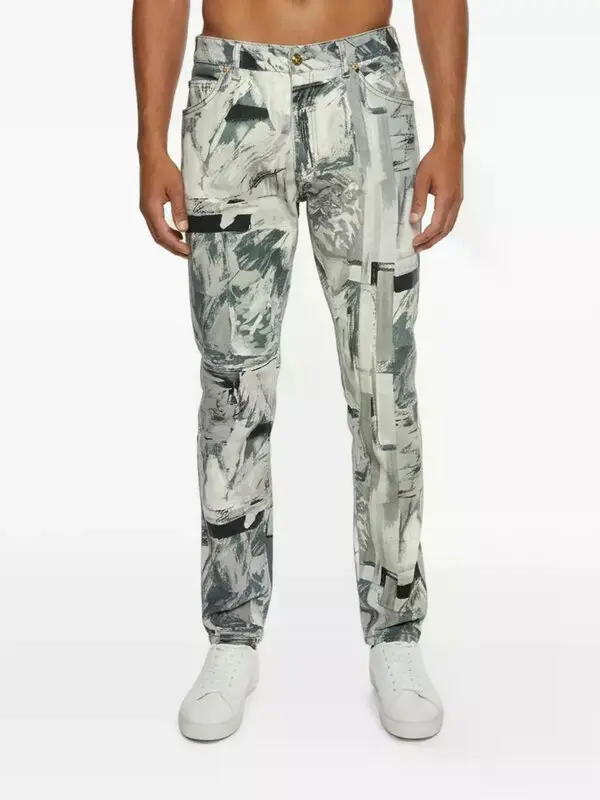 Versace Abstract Brushstroke Print Straight-leg Jeans