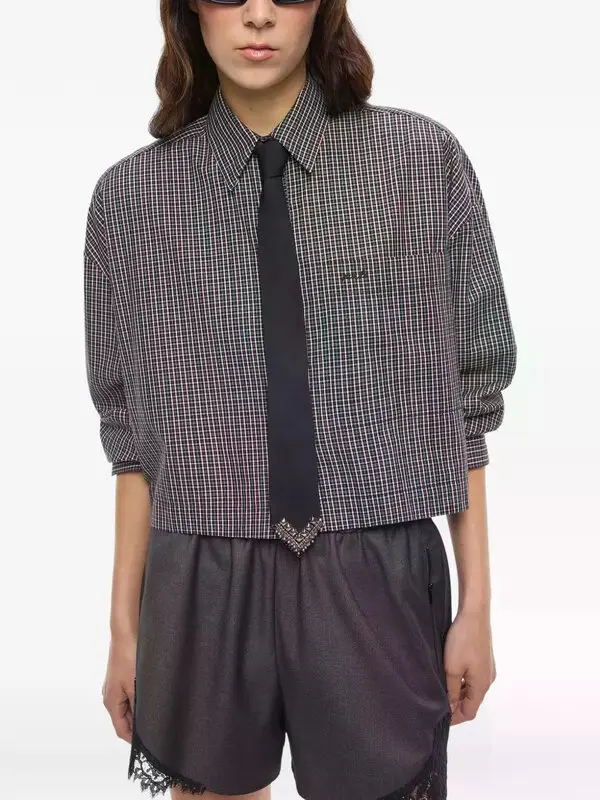 Pinko Cropped Check Shirt With Tie