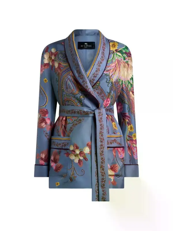 Etro Silk Jacket With Belt And Floral Paisley Motif