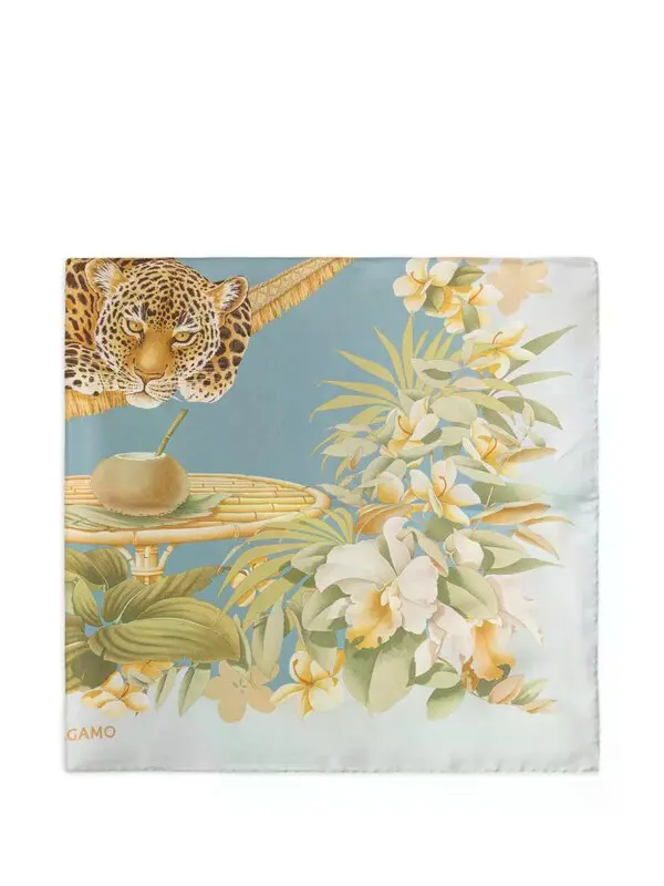 FERRAGAMO Jungle-print Silk Scarf - White