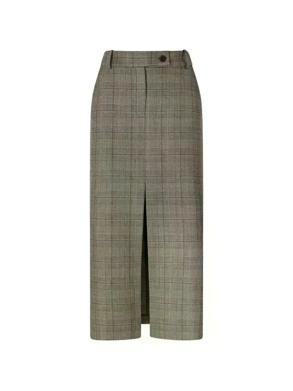 Pinko Prince Of Wales Check Front-slit Midi Skirt - Neutrals