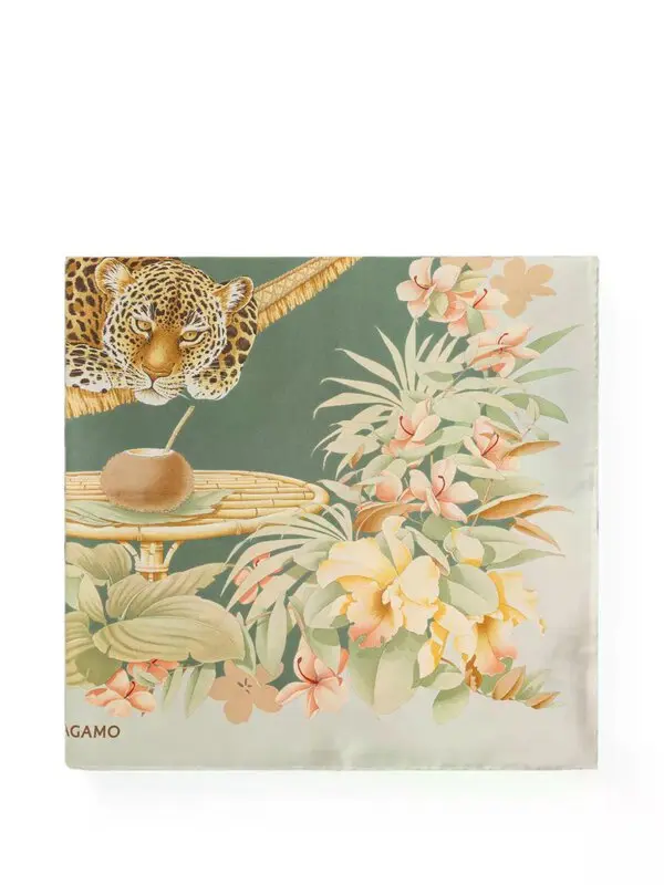 FERRAGAMO Leopard-motif Scarf - Green