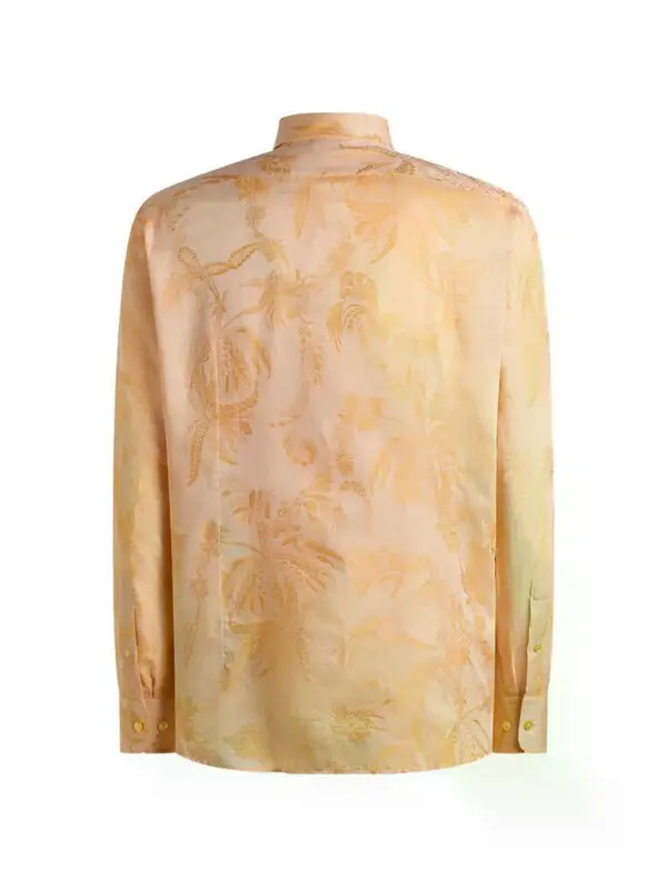 Etro Cotton Jacquard Shirt With Parrot And Palm Tree Motif - Orange