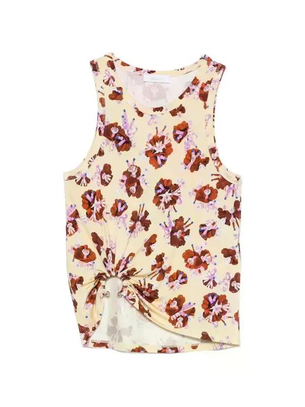 Rabanne Sleeveless Floral Pattern Ring Detail Top