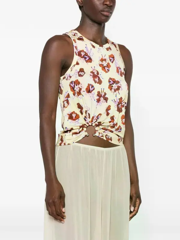 Rabanne Sleeveless Floral Pattern Ring Detail Top - Neutrals