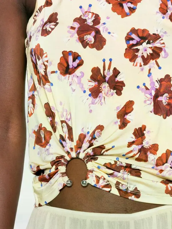 Rabanne Sleeveless Floral Pattern Ring Detail Top - Neutrals