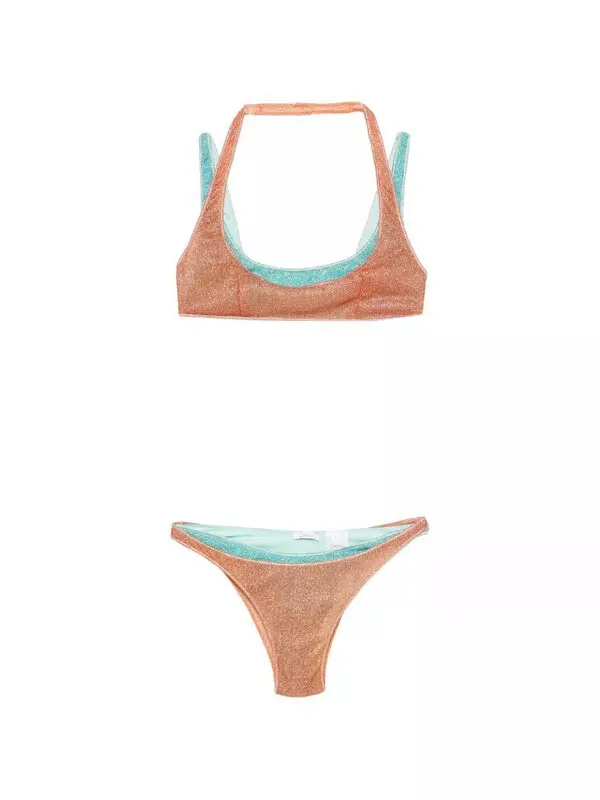 Oseree Metallic Layered Bikini - Orange