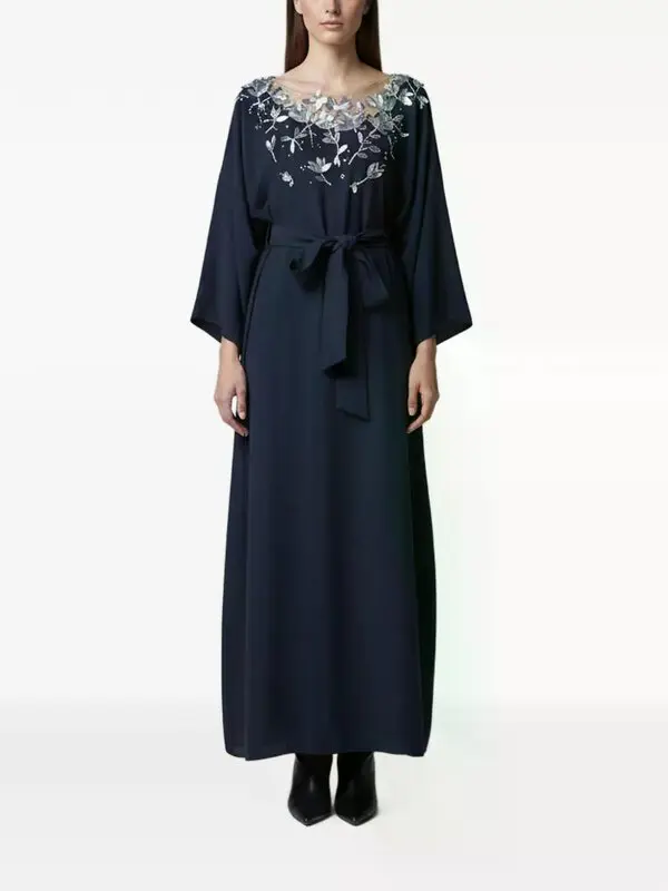 Oscar De La Renta Embellished Belted Maxi Dress - Blue