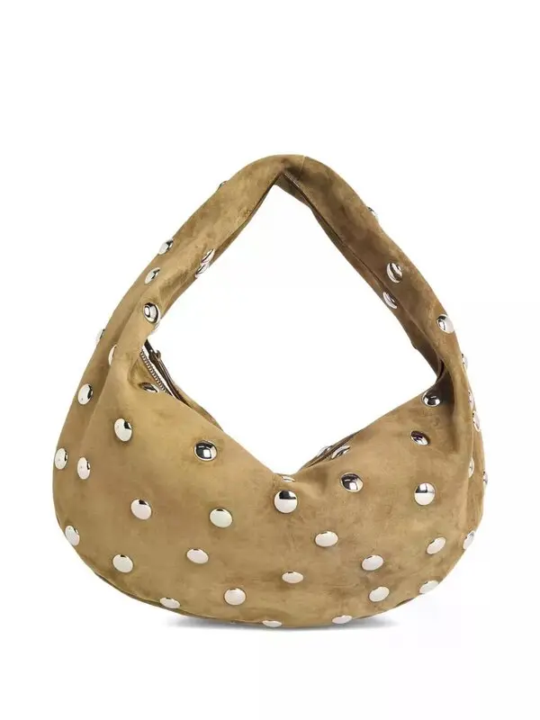 Khaite Medium Olivia Hobo In Mud Suede With Silver Studs