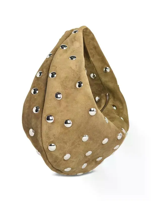 Khaite Medium Olivia Hobo In Mud Suede With Silver Studs