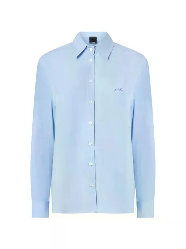 Pinko Logo Embroidered Cotton Shirt - Blue