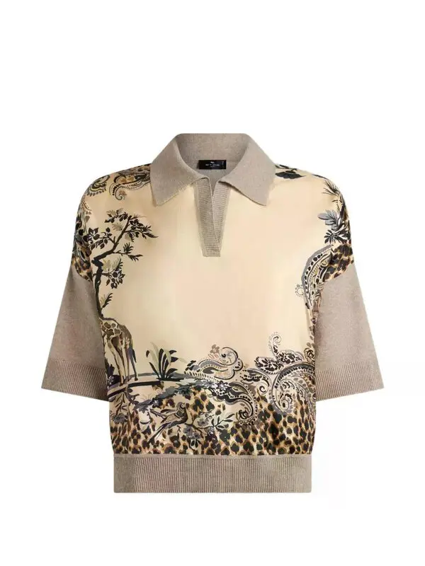 Etro Wool-blend Sweater With Placed Animal And Paisley Print - Neutrals