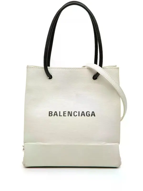 Balenciaga 2019 Leather Logo Shopping Tote Xxs Satchel - White