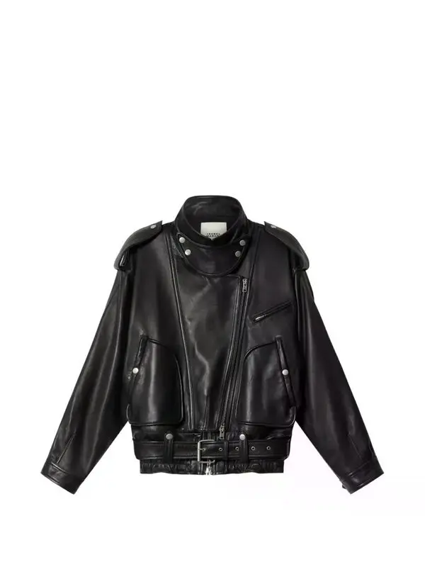 Isabel Marant Étoile Farza Lambskin Leather Biker Jacket - Black