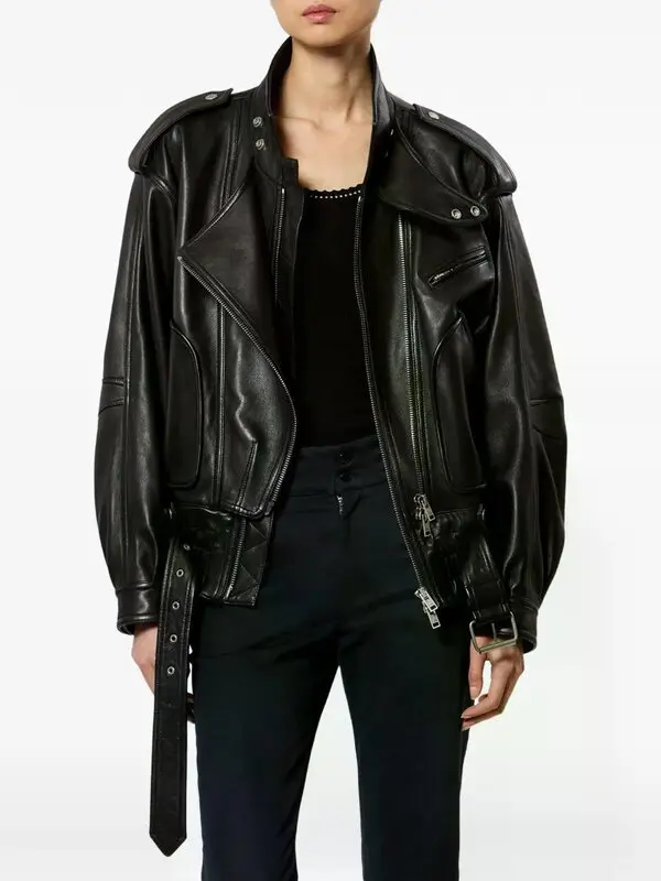 Isabel Marant Étoile Farza Lambskin Leather Biker Jacket - Black