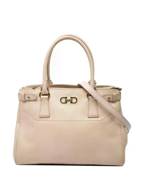 FERRAGAMO 2021 Medium Leather Gancini Beky Satchel - Brown
