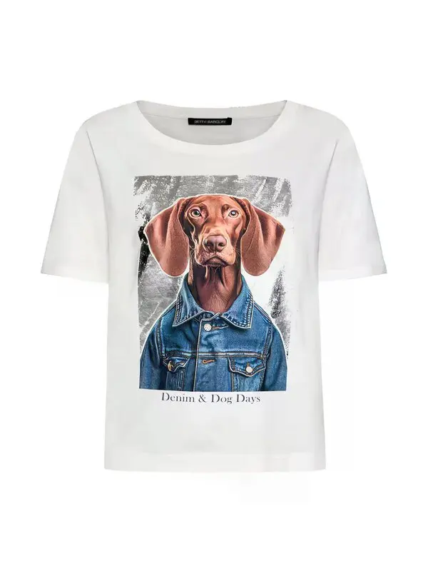 BETTY BARCLAY Dog Print Short Sleeve T-shirt - White