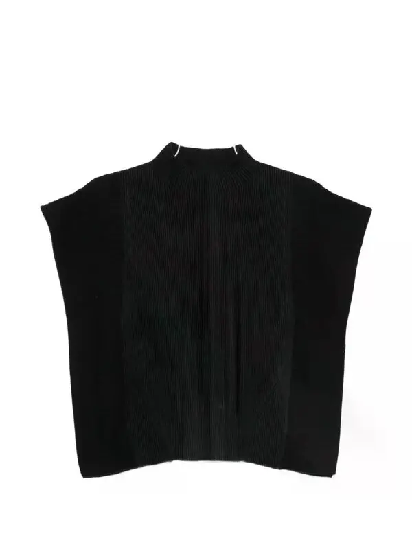 CFCL Portrait Ruffled-sleeves Ribbed Top - Black