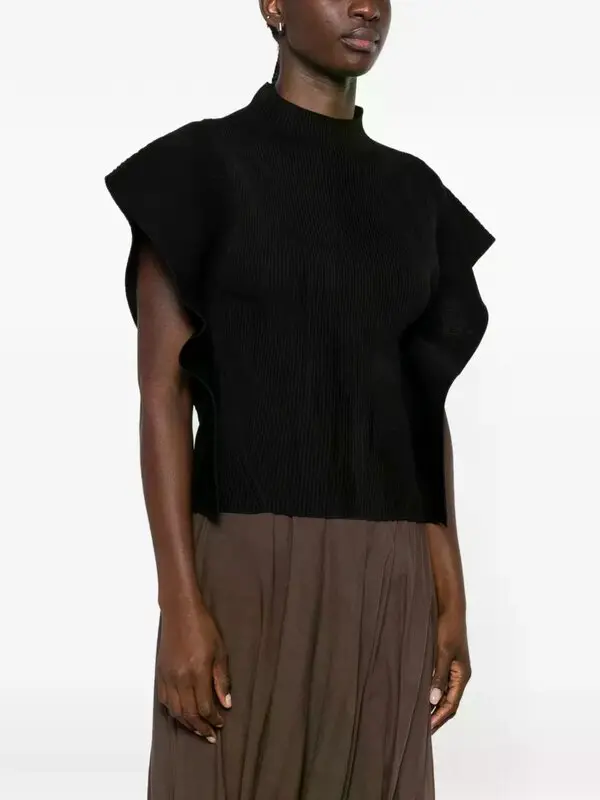 CFCL Portrait Ruffled-sleeves Ribbed Top