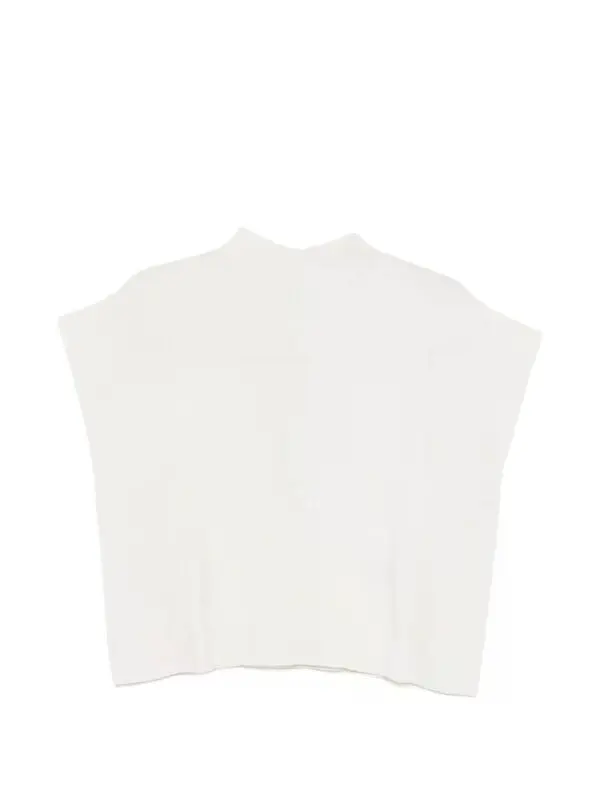 CFCL Portrait Ribbed Knit Top With Ruffled Sleeves - White