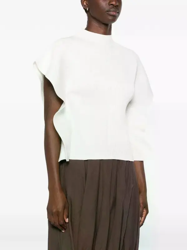 CFCL Portrait Ribbed Knit Top With Ruffled Sleeves