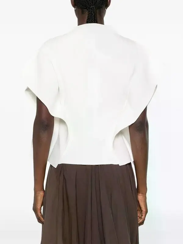 CFCL Portrait Ribbed Knit Top With Ruffled Sleeves